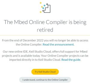 Mbed Online Compilerの終了と、Keil Studio Cloudへの移行 - 趣味的ロボット研究所